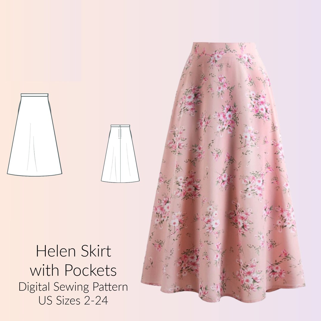 Helen Skirt With Pockets Digital Sewing Pattern, US Sizes 2-24, DIGITAL ...