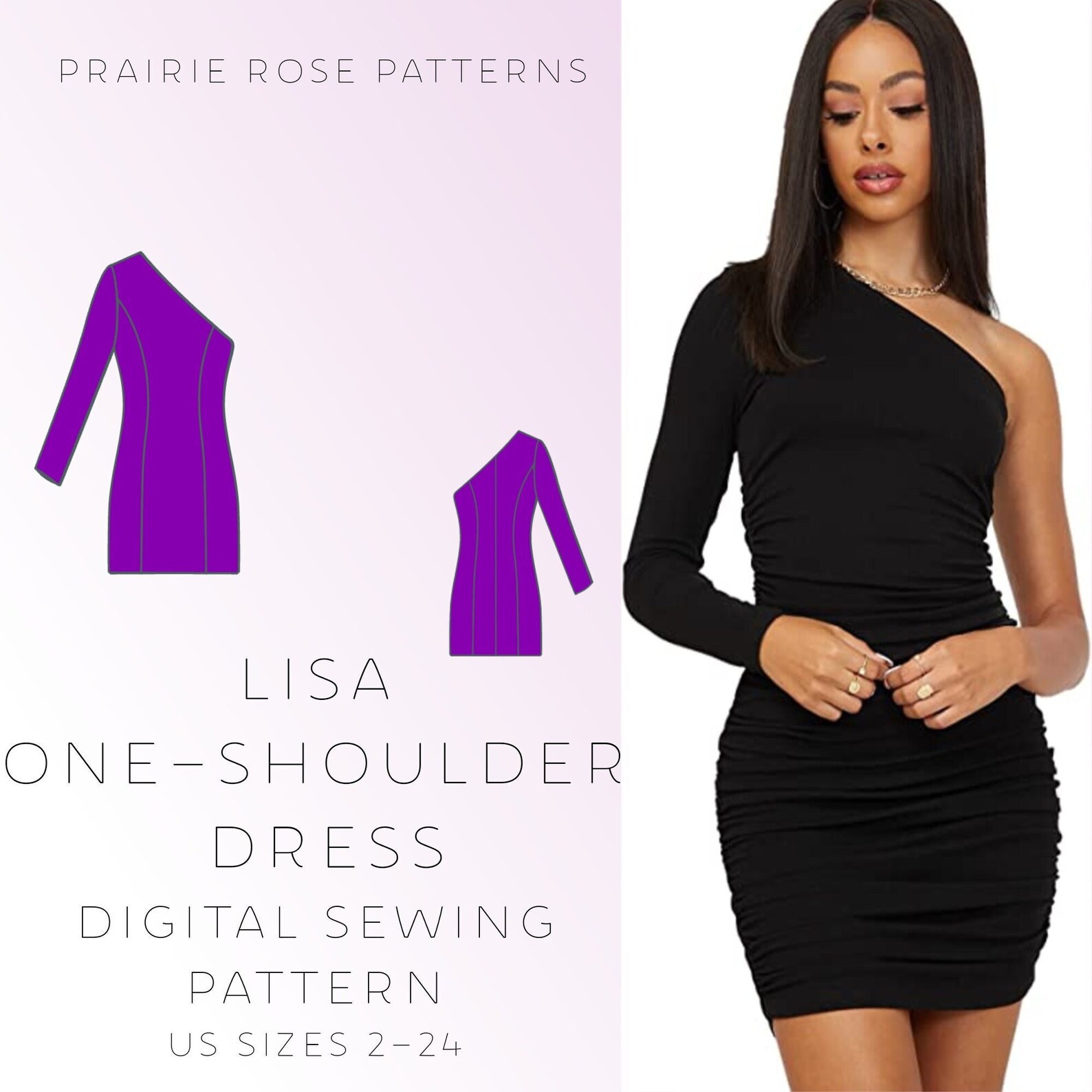 One Shoulder Tight Bodycon Dress DIGITAL Sewing Pattern, US Sizes 2-24 ...
