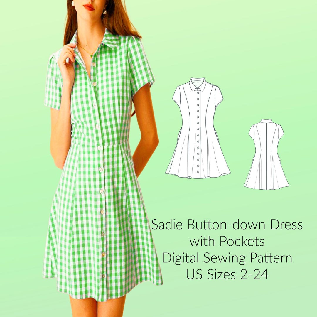 Short Sleeve Button-down Dress Sewing Pattern PDF: Digital US Sizes 2 ...
