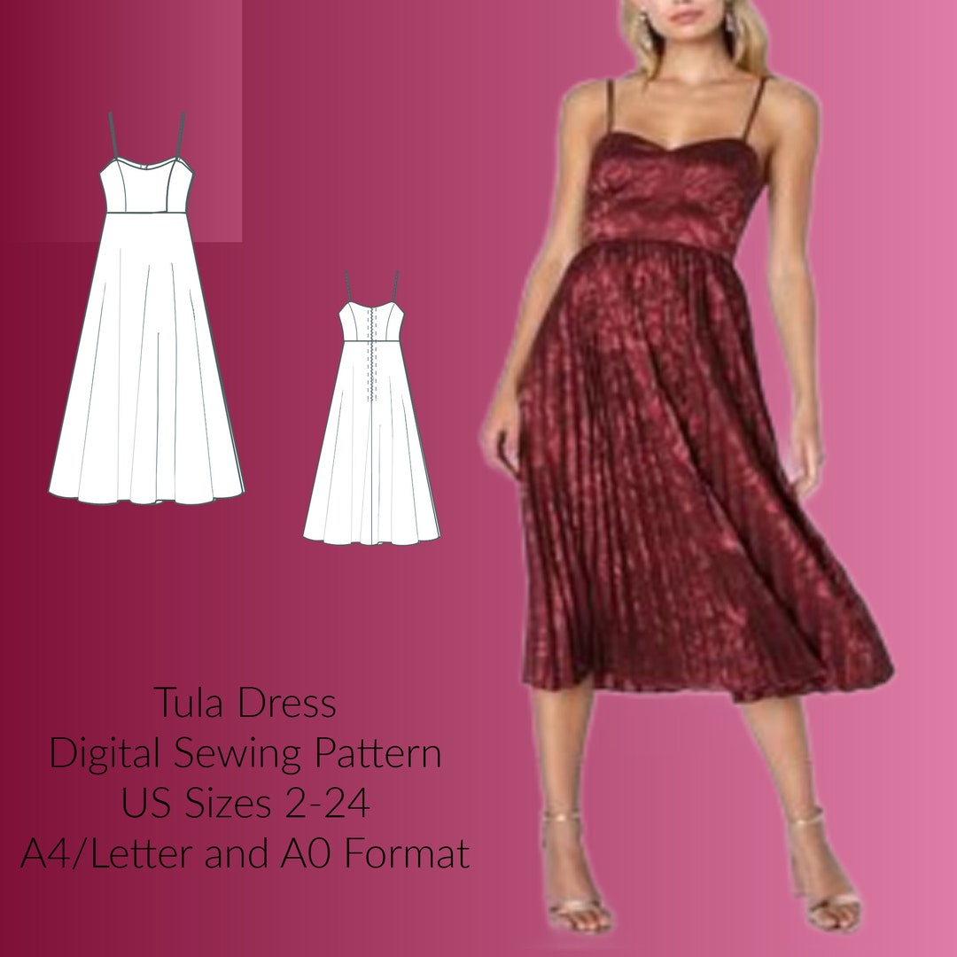 Tula Dress, Spaghetti Strap, Digital Sewing Pattern, US Sizes 2-24 ...