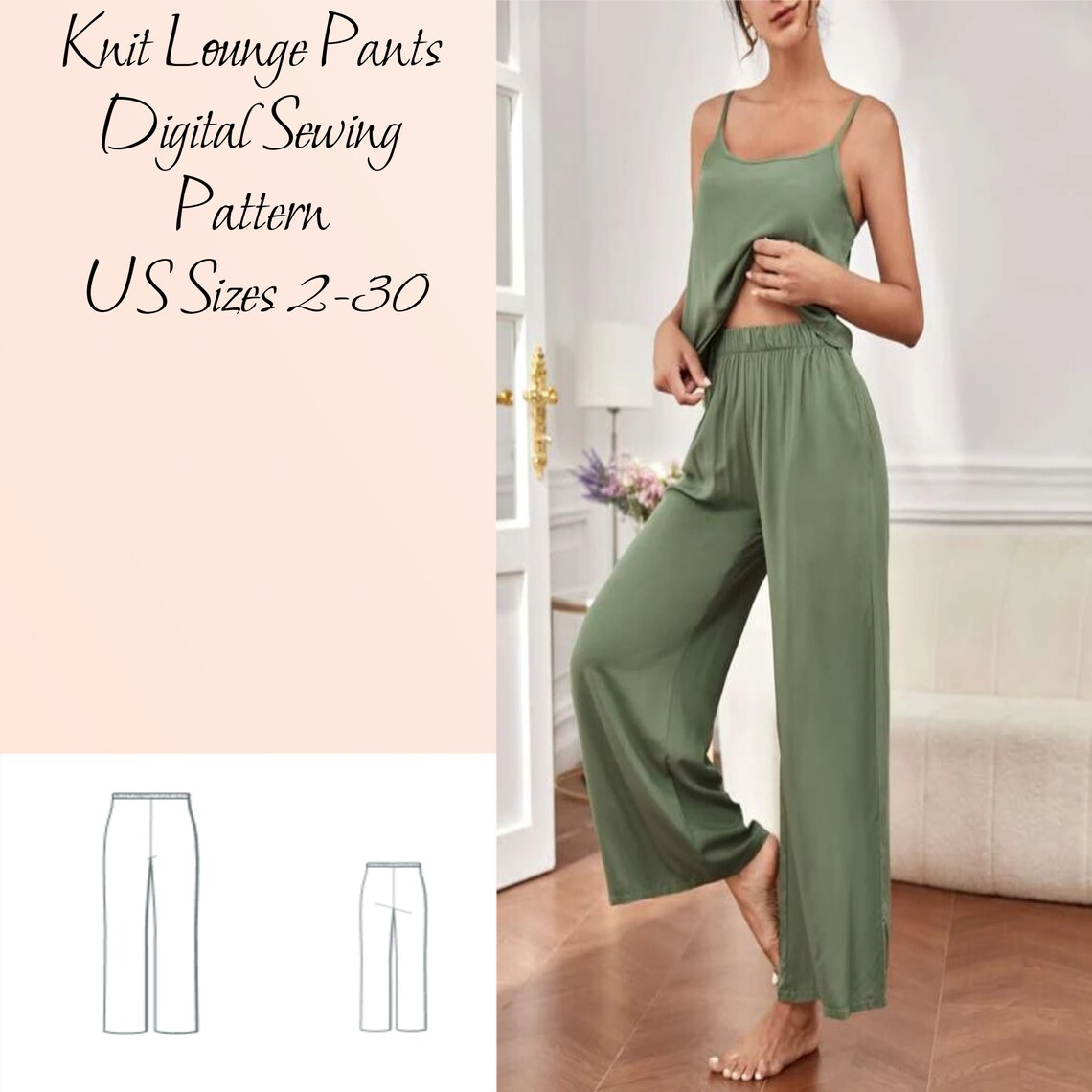 Pajama Pants Digital Sewing Pattern Knit Lounge Pants - Etsy