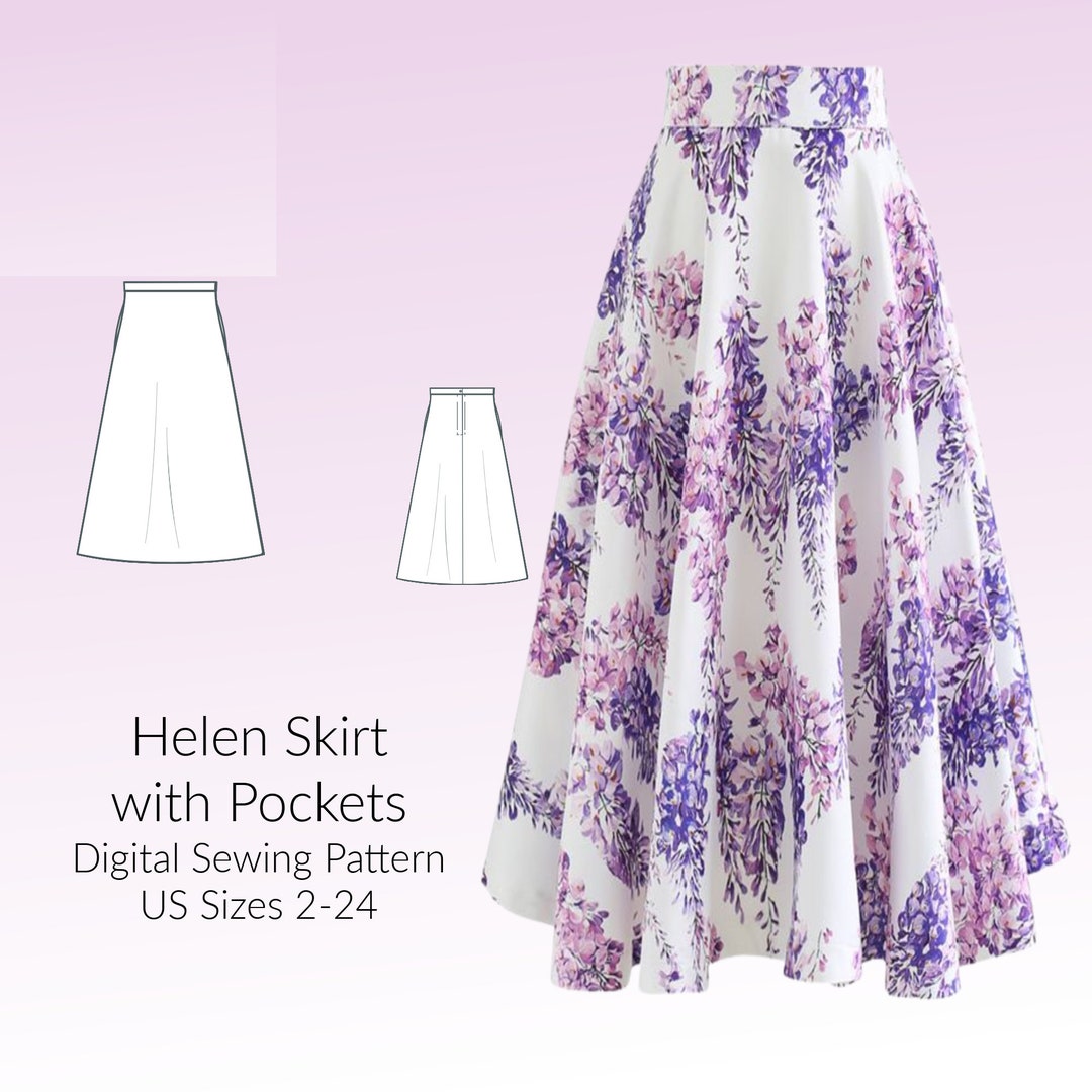 Helen Skirt With Pockets Digital Sewing Pattern US Sizes - Etsy