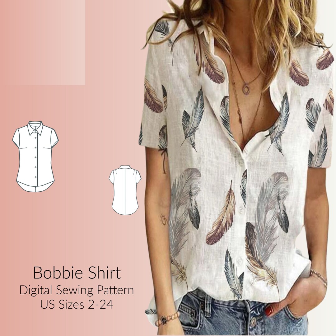 CLEARANCE Short Sleeve Button-down Shirt Blouse Sewing Pattern, Classic ...