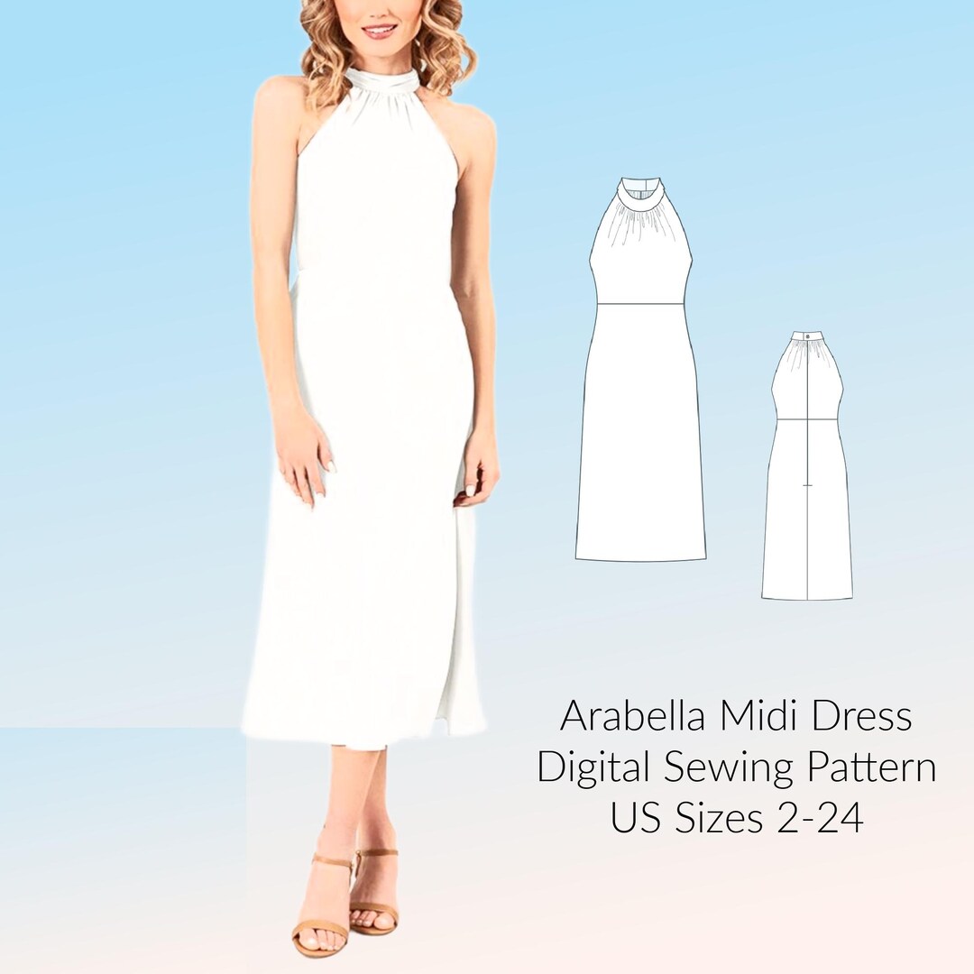 A-line Halter Dress PDF Sewing Pattern | Midi Length | US Sizes 2-24 ...