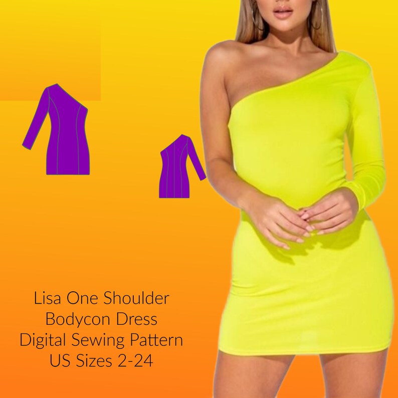 One Shoulder Tight Bodycon Dress DIGITAL Sewing Pattern, US Sizes 2-24 ...