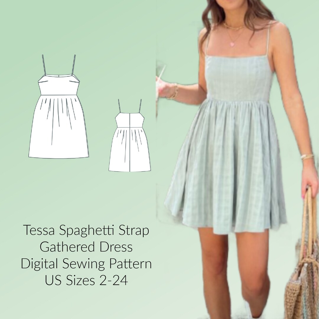 Short Summer Dress With Gathered Skirt and Spaghetti Straps DIGITAL PDF ...