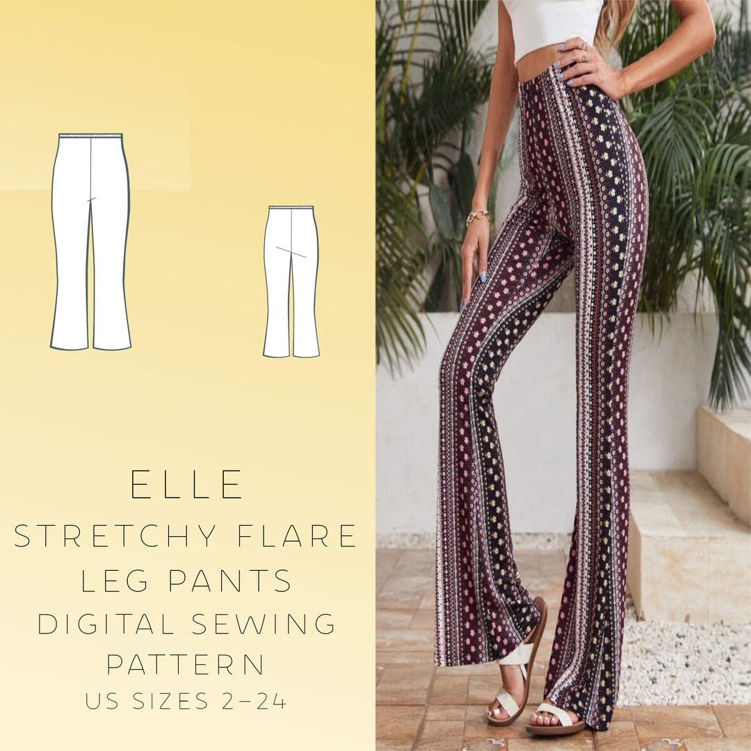 Elle Flare Leg Knit Pants Digital Sewing Pattern, US Sizes 2-24 ...