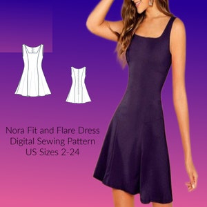 Nora Fit and Flare Short Dress DIGITAL PDF Sewing Pattern, US Sizes 2 ...