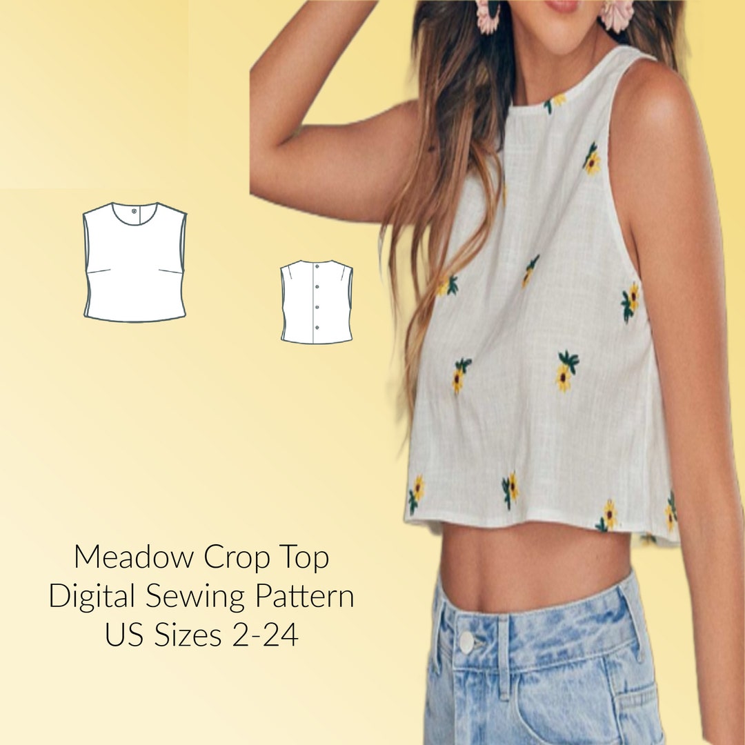 Meadow Button Back Crop Top Sewing Pattern, DIGITAL Sewing Pattern US ...