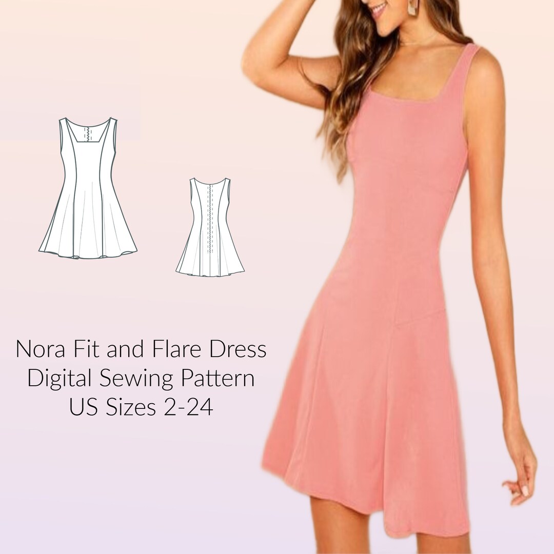 Nora Fit and Flare Short Dress DIGITAL PDF Sewing Pattern, US Sizes 2 ...