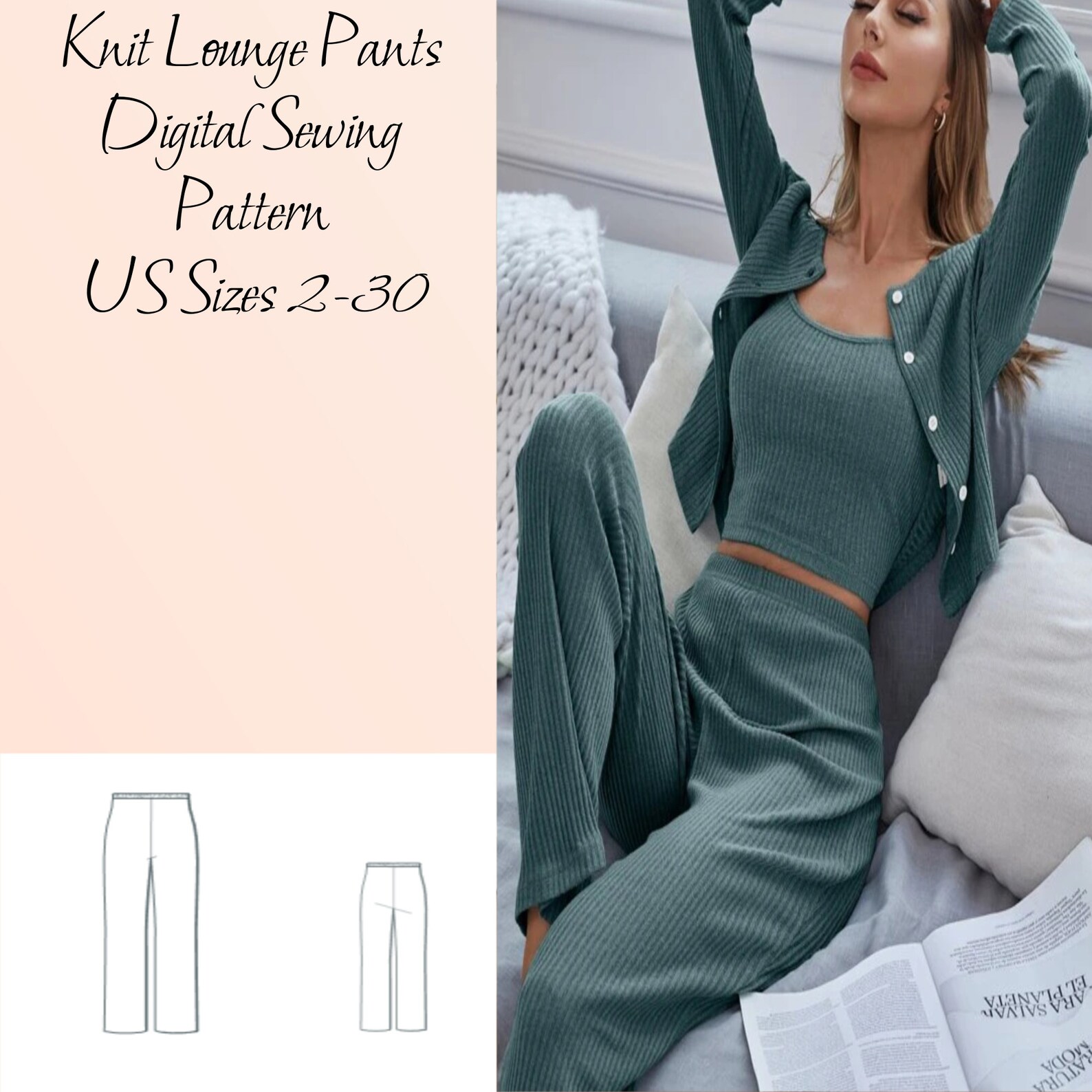 Pajama Pants Digital Sewing Pattern Knit Lounge Pants - Etsy