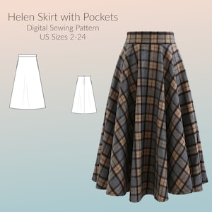 Helen Skirt With Pockets Digital Sewing Pattern, US Sizes 2-24, DIGITAL ...