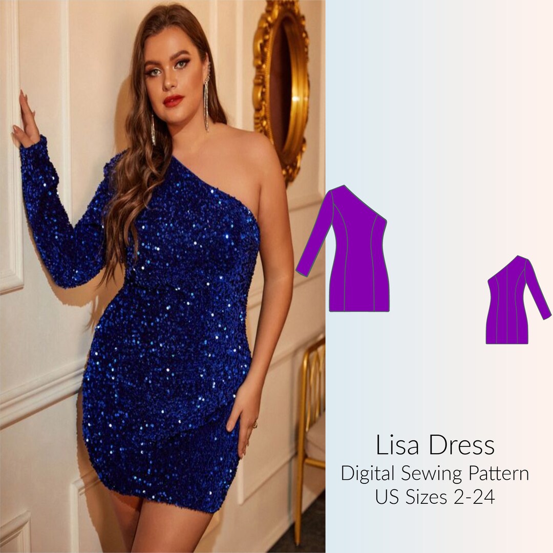 Lisa One Shoulder Tight Bodycon Dress DIGITAL Sewing Pattern, US Sizes ...