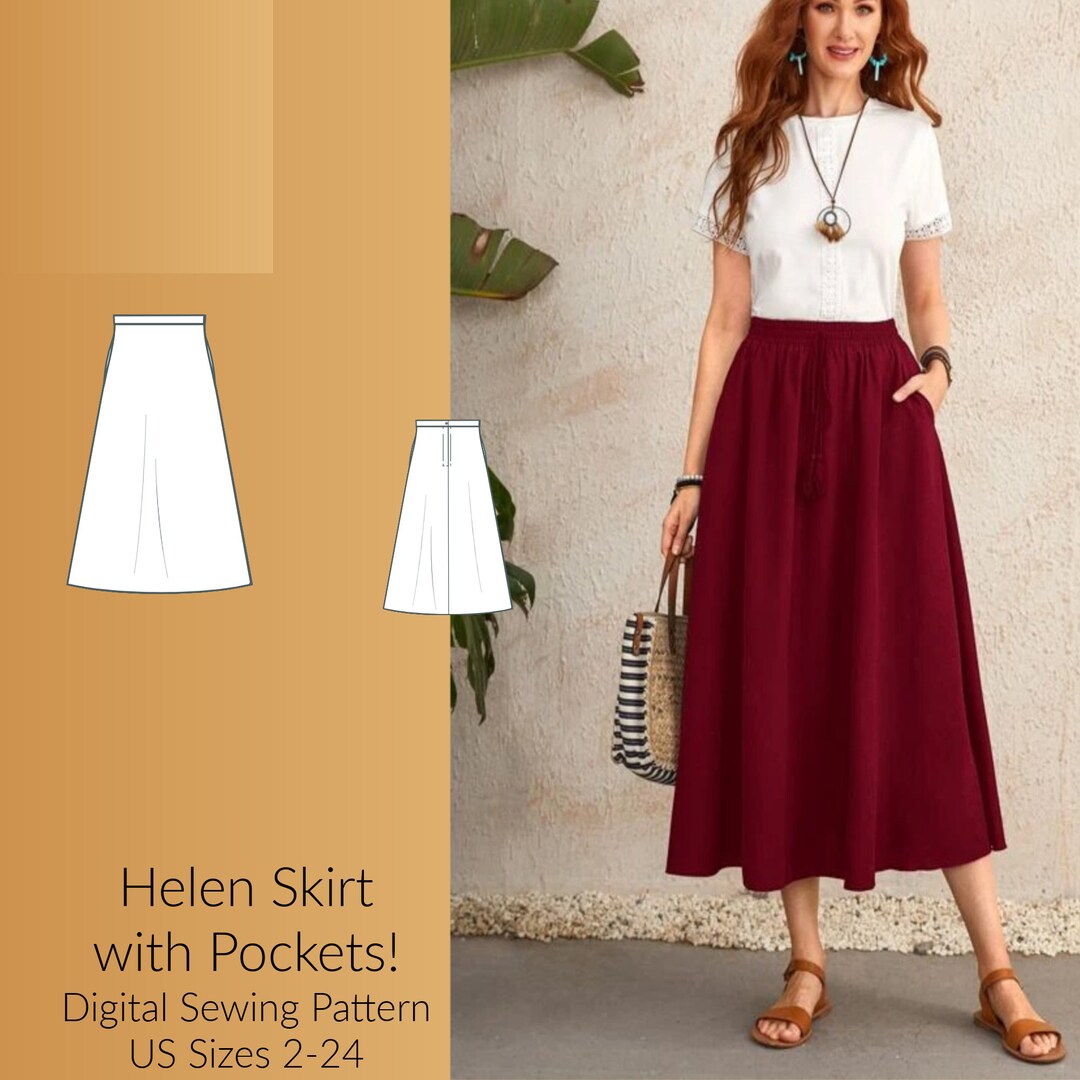Helen Skirt With Pockets Digital Sewing Pattern US Sizes - Etsy