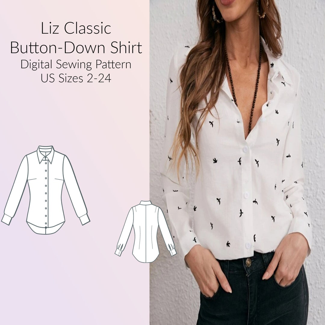 Liz Classic Button-down Shirt Blouse Sewing Pattern,digtial Sewing ...