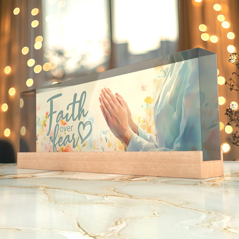 Faith Over Fear Plate for Desk Sign Custom Acrylic Plaque Office Decor ...