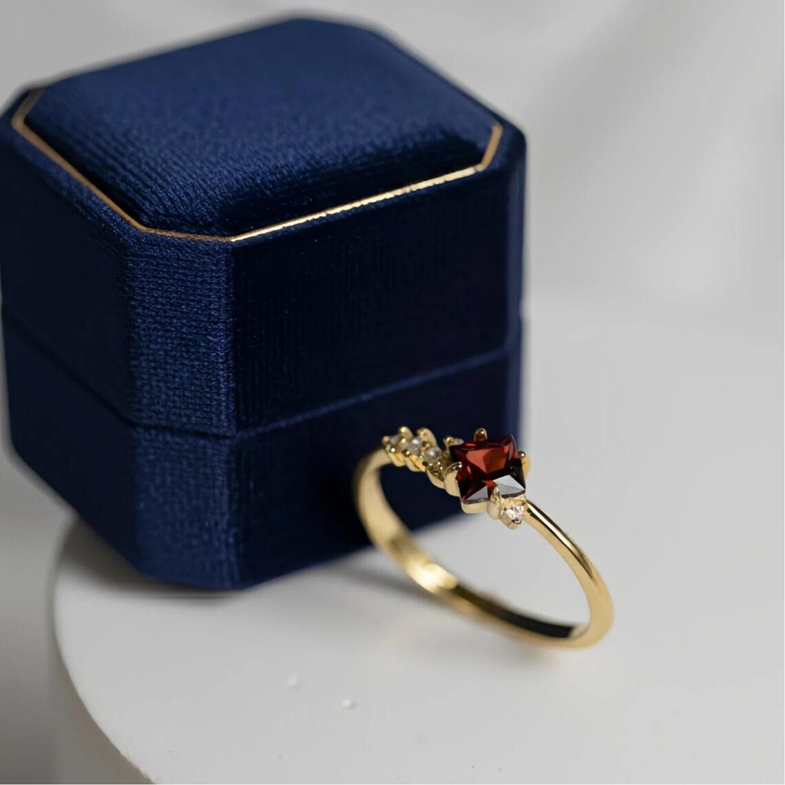 Garnet Princess Cut Ring, Gold Dainty Ring, January Birthstone Jewelry ...