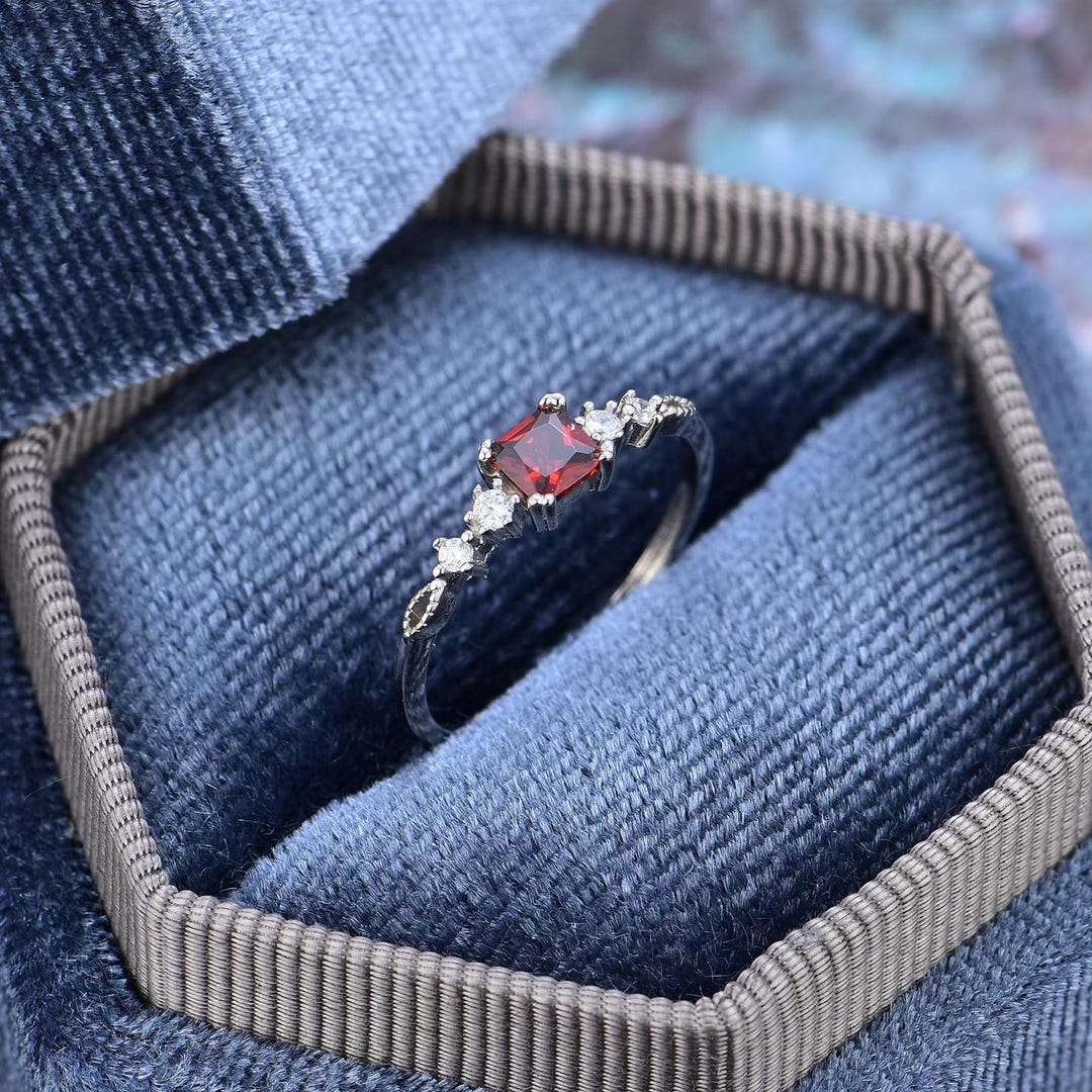 Adjustable Ruby Ring: Square Cut Red Gemstone, Handmade Jewelry - Etsy