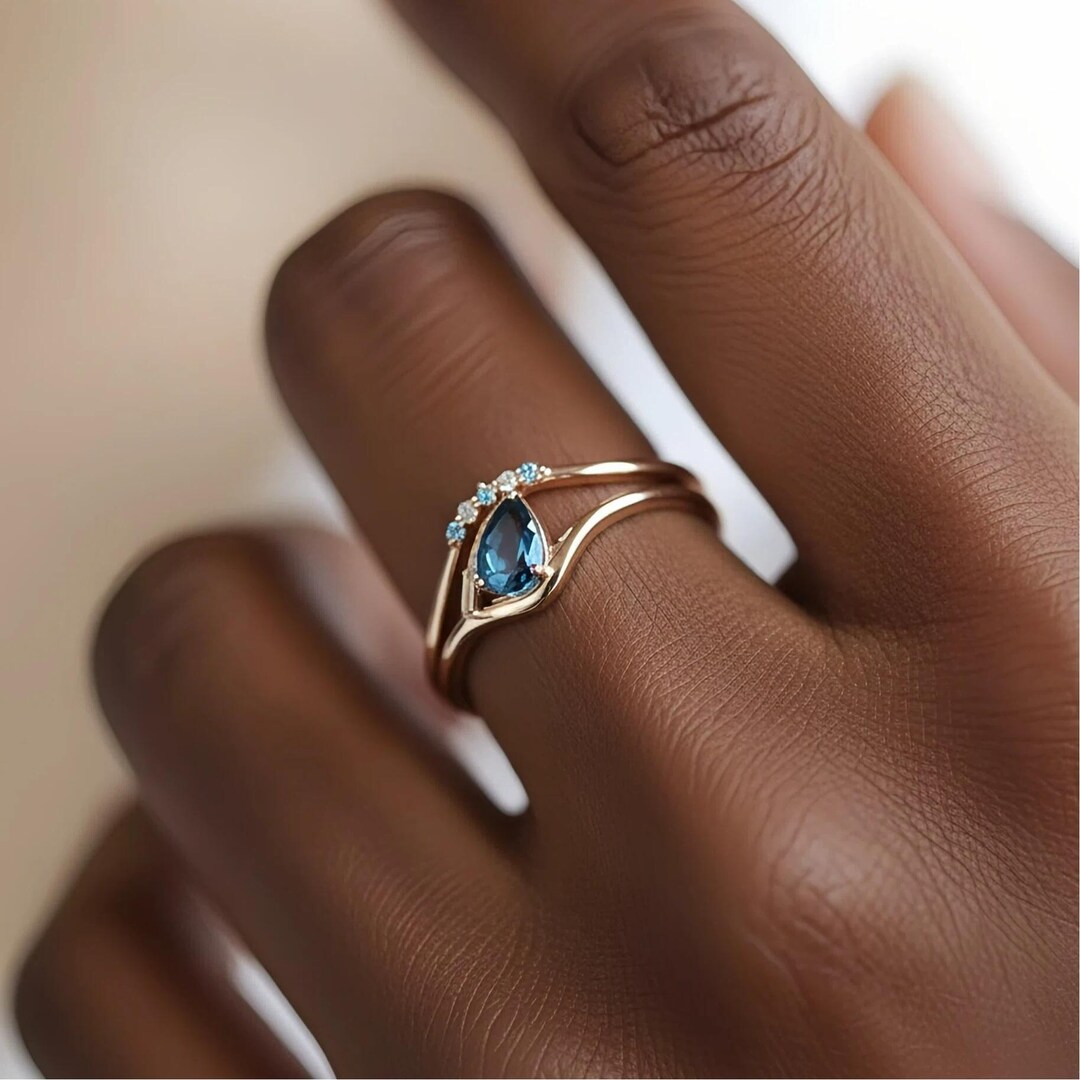 Blue Teardrop Ring, Gold Minimalist Ring, Elegant Gemstone Ring, Dainty ...