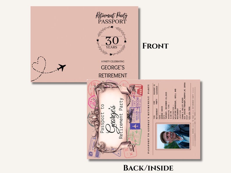 Retirement Party Invitation,passport Retirement Announcement, Travel ...
