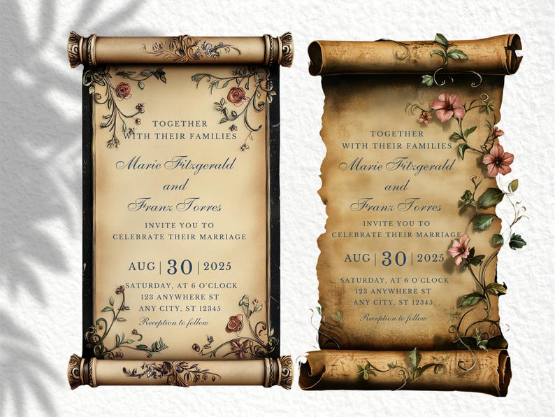 Scroll Wedding Invitations Unique Vintage Wedding Invitations Editable ...
