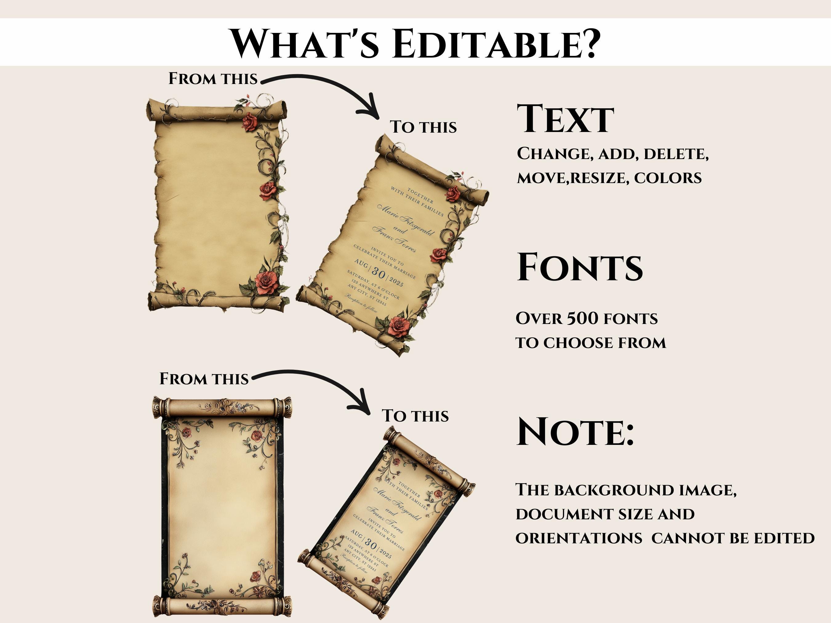 Vintage Scroll Wedding Invitation Template: Editable Elegant Design - Etsy
