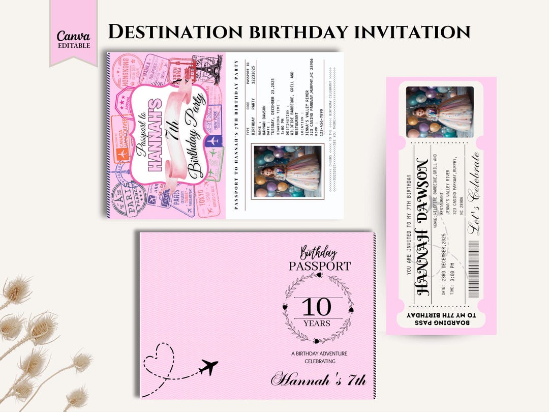 Destination Birthday Invitation Editable Travel-themed Party Invitation ...