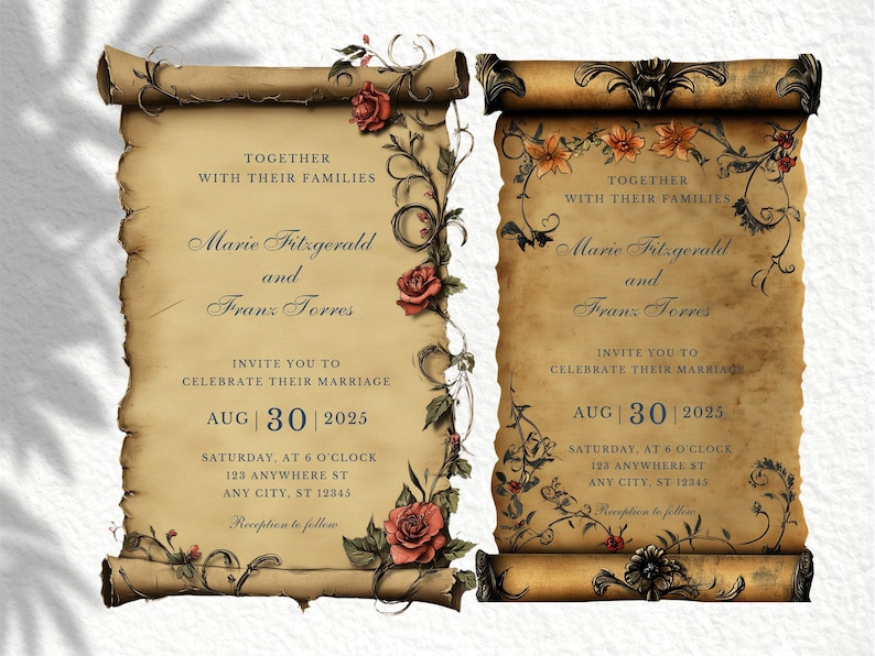 Scroll Wedding Invitations Unique Vintage Wedding Invitations Editable ...