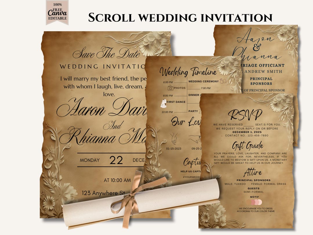 Scroll Wedding Invitation Template,vintage Parchment Wedding Invite ...