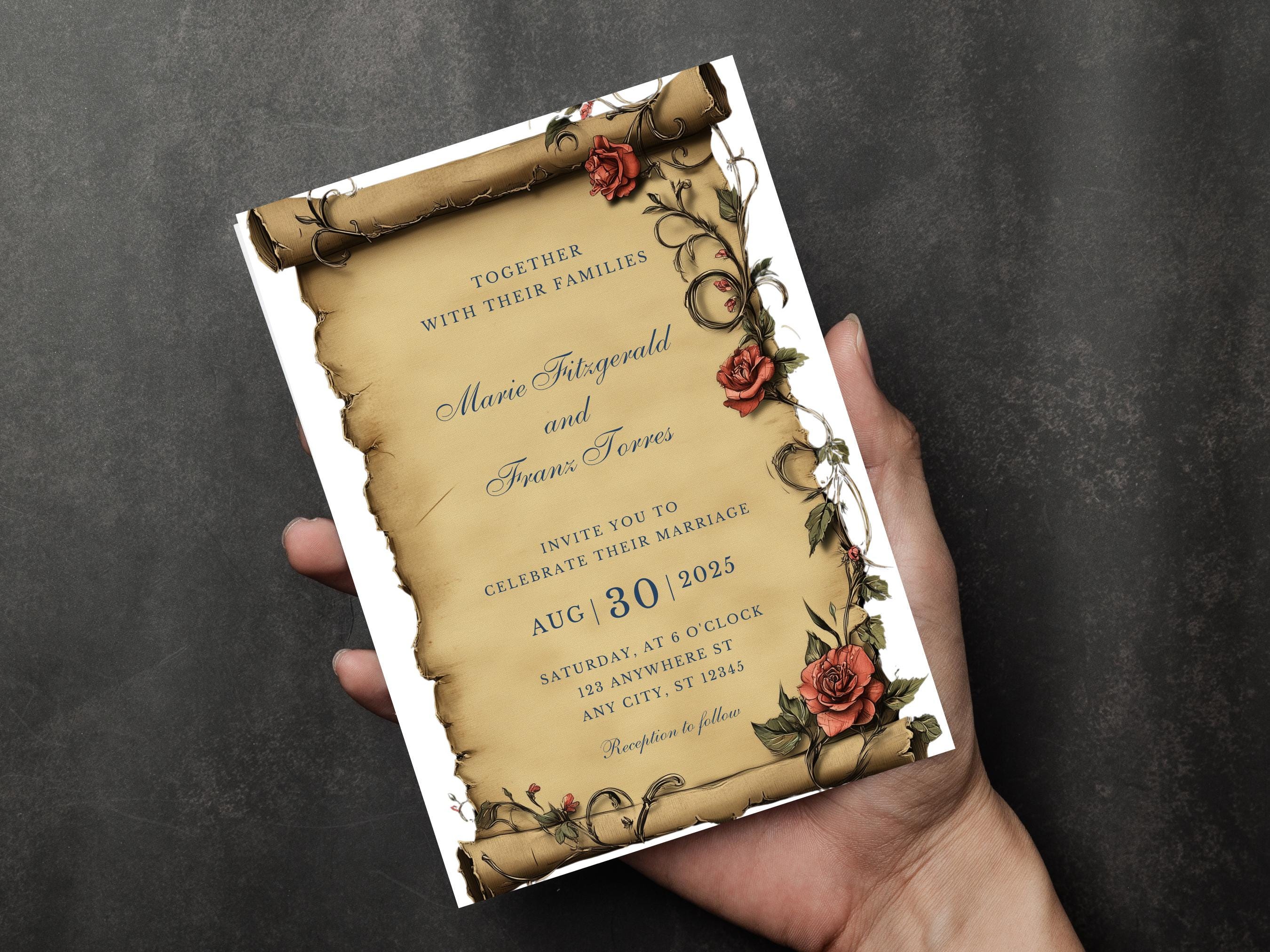 Scroll Wedding Invitations Unique Vintage Wedding Invitations Editable ...