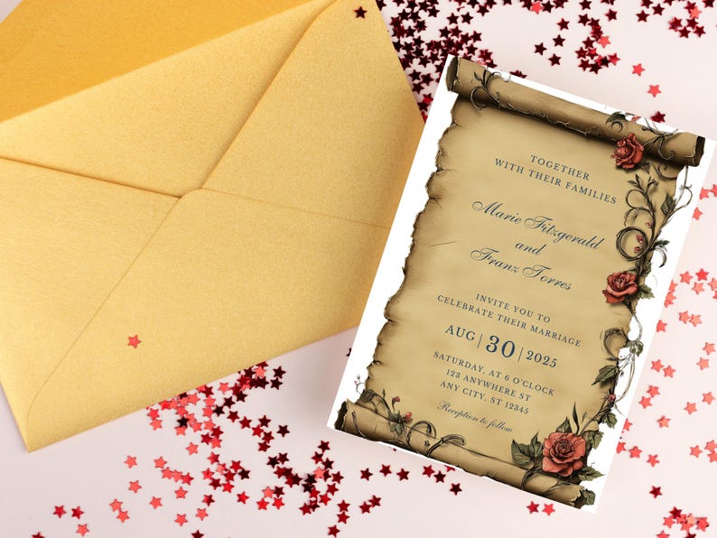 Vintage Scroll Wedding Invitation Template: Editable Elegant Design - Etsy