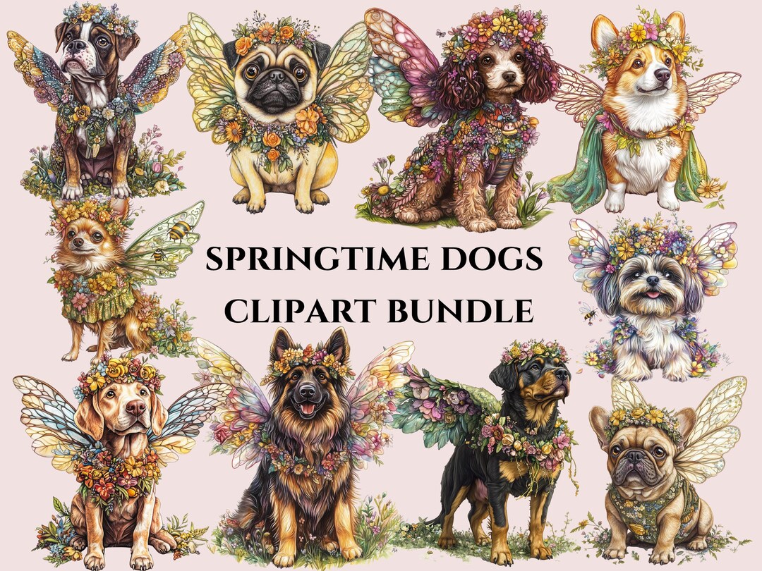 Springtime Dogs Clipart Bundle 40 Dog Images in Spring Costumes PNG ...