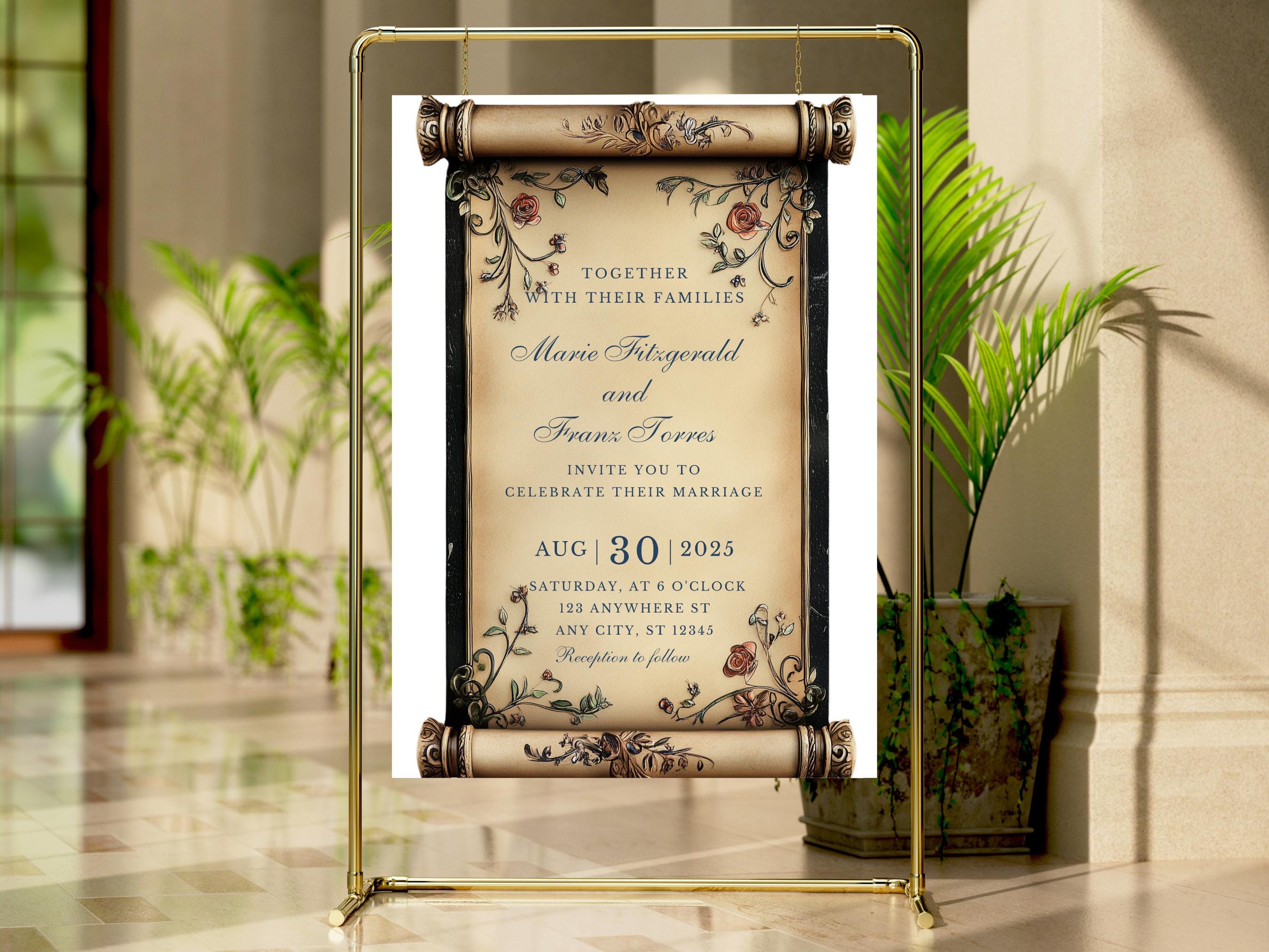Scroll Wedding Invitations Unique Vintage Wedding Invitations Editable ...