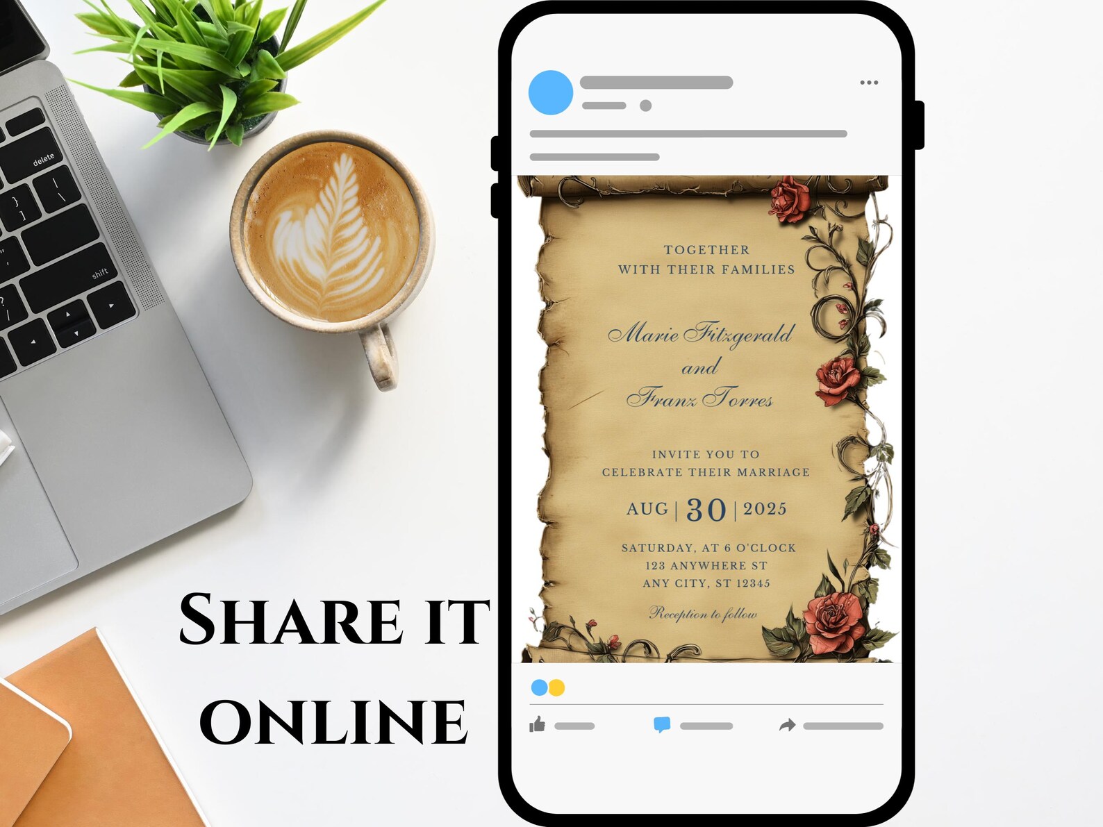 Scroll Wedding Invitations Unique Vintage Wedding Invitations Editable ...