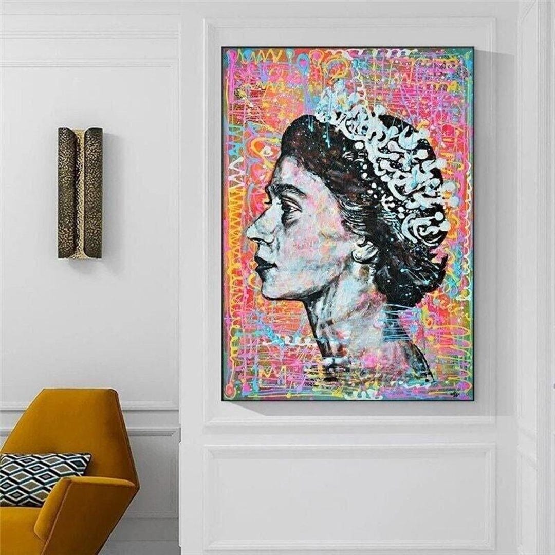Graffiti Queen Elizabeth II Street Art Painting Print on Canvas ...