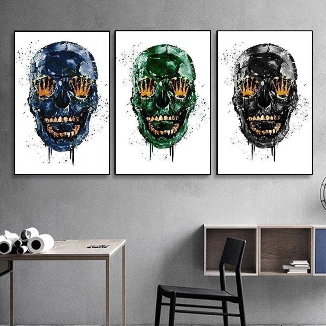 Skeleton Wall Decor, Modern Wall Art, Huge Canvas, Black Skeleton ...