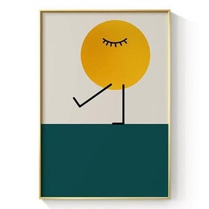 Abstract Half Awake Canvas Painting Yellow Green Print Minimalist Wall ...