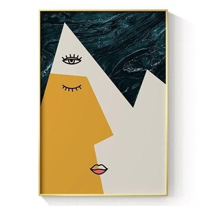 Abstract Half Awake Canvas Painting Yellow Green Print Minimalist Wall ...