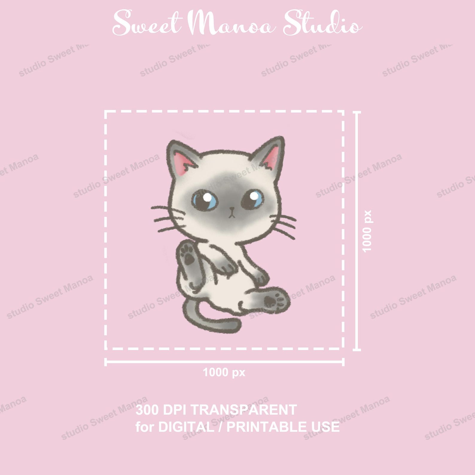 Cute Siamese Cat Clipart, Printable Digital Stickers, Cute Kawaii Blue ...