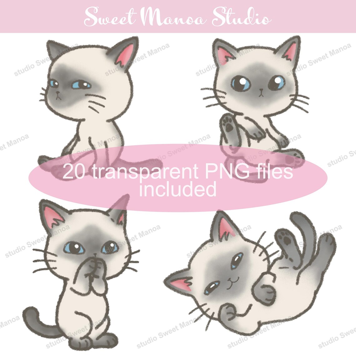 Cute Siamese Cat Clipart, Printable Digital Stickers, Cute Kawaii Blue ...