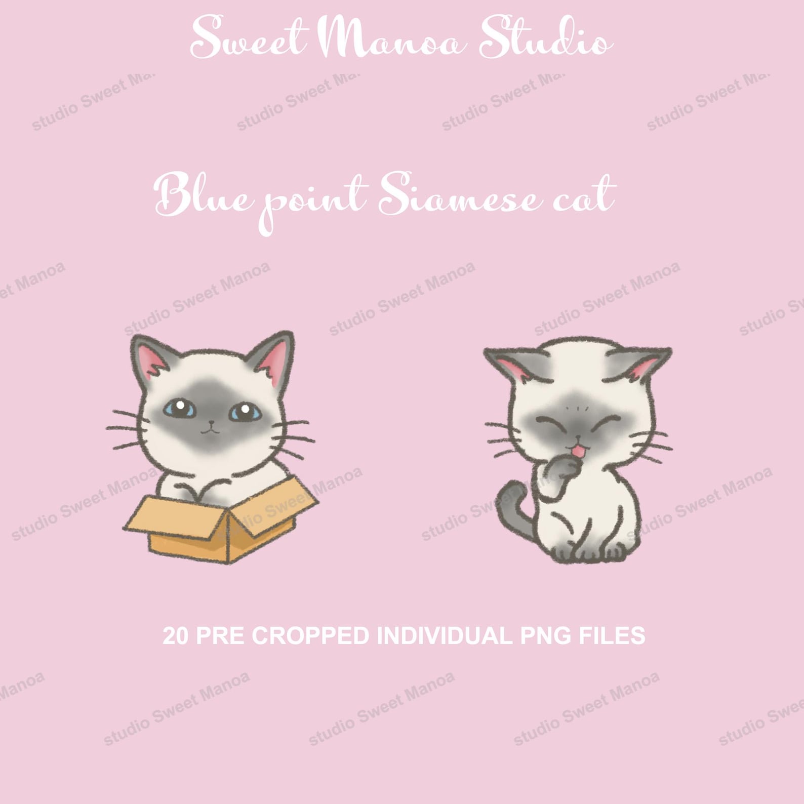 Cute Siamese Cat Clipart, Printable Digital Stickers, Cute Kawaii Blue ...