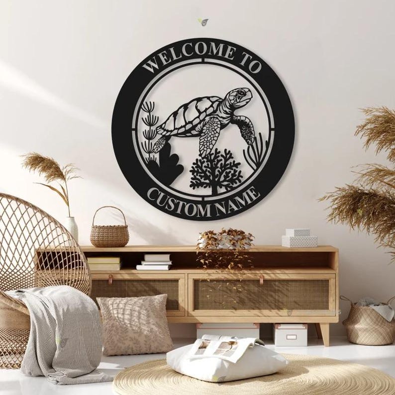 Personalized Sea Turtle Metal Sign-nautical Sea Turtle Wall Art-beach ...