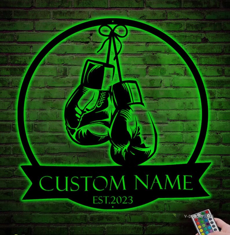 Personalized Boxing Gloves Metal Wall Art With LED Light, Custom King ...