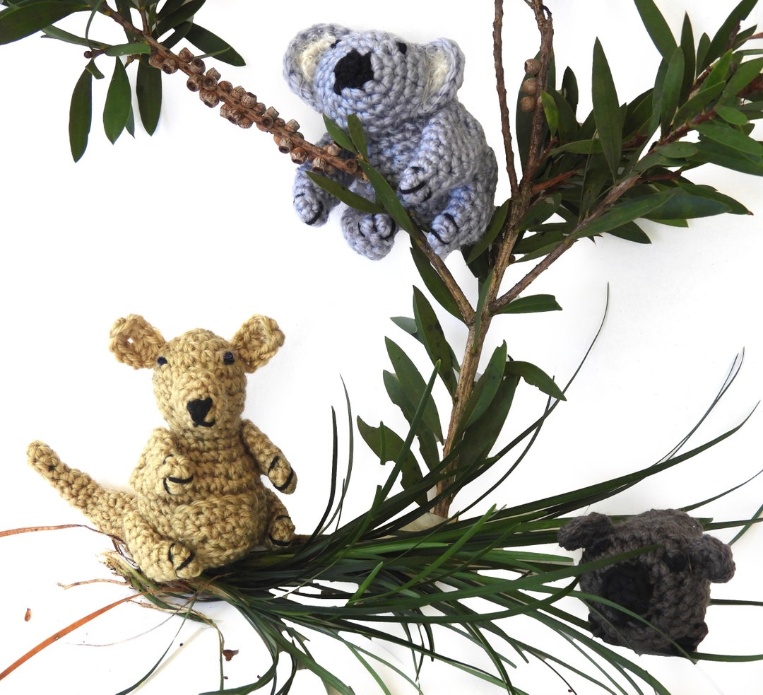 3 Tiny Aussie Animals Bundle, Koala, Kangaroo, Wombat, Amigurumi ...
