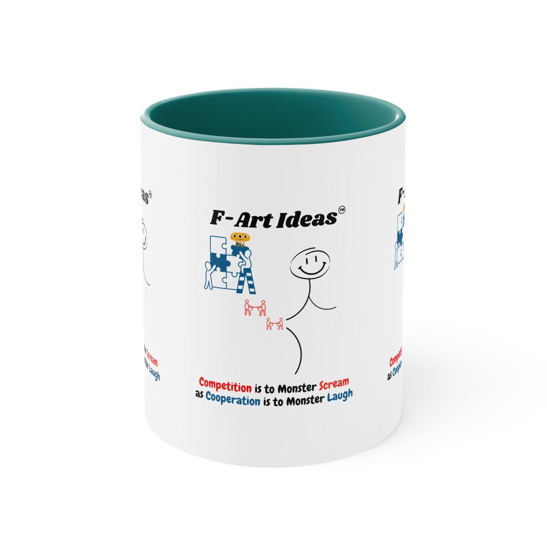 Mug, Smiling Figure & Puzzle Pieces Design, Competition and Cooperation ...