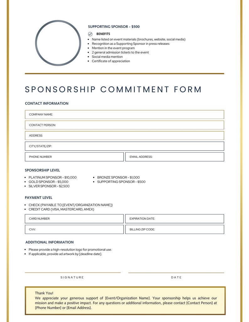 Simple Minimalist Sponsorship Levels Form Editable Template, Non-profit ...