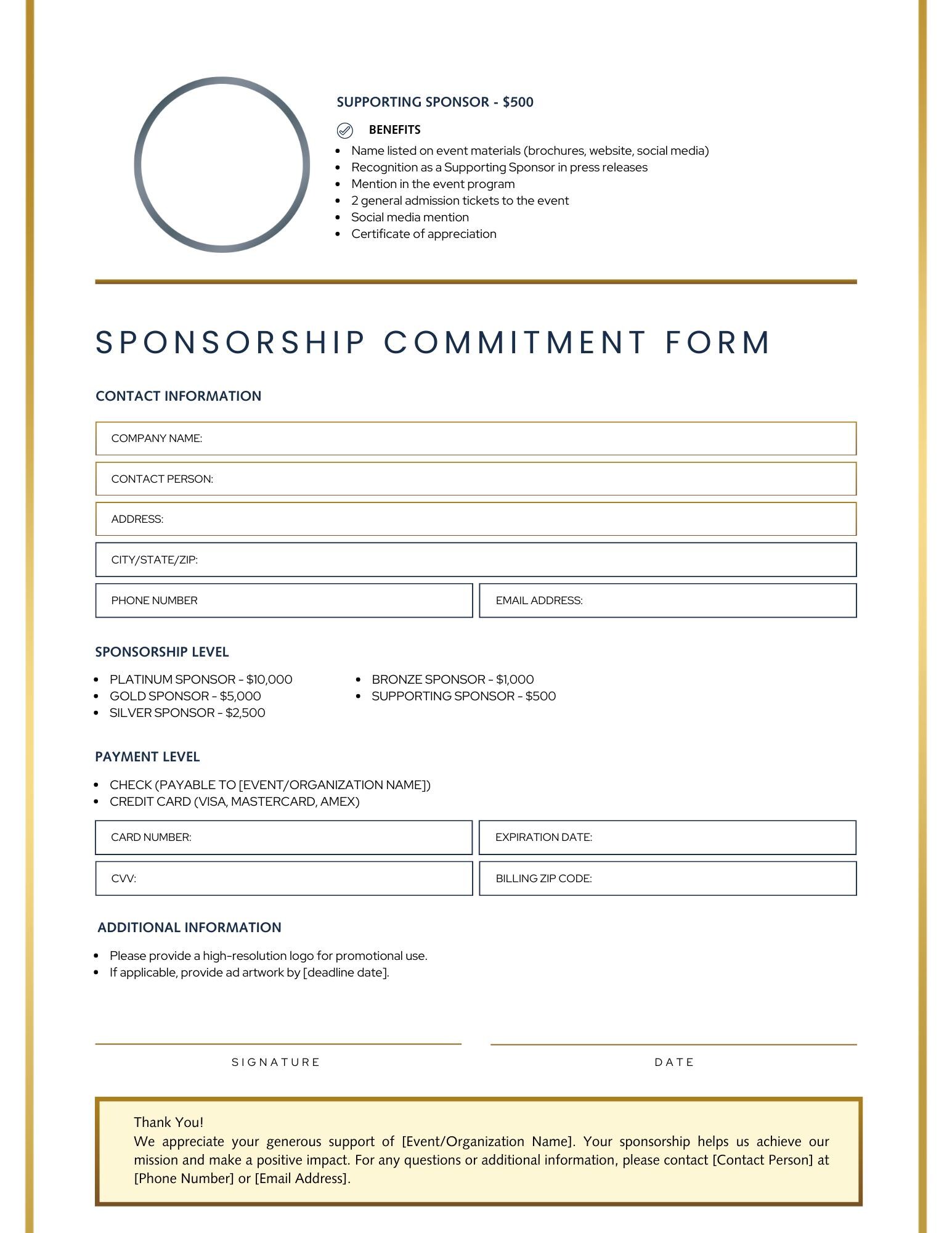 Simple Minimalist Sponsorship Levels Form Editable Template, Non-profit ...