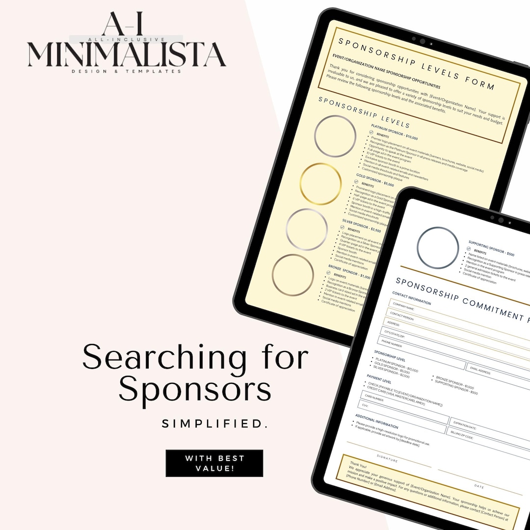 Simple Minimalist Sponsorship Levels Form Editable Template, Non-profit ...