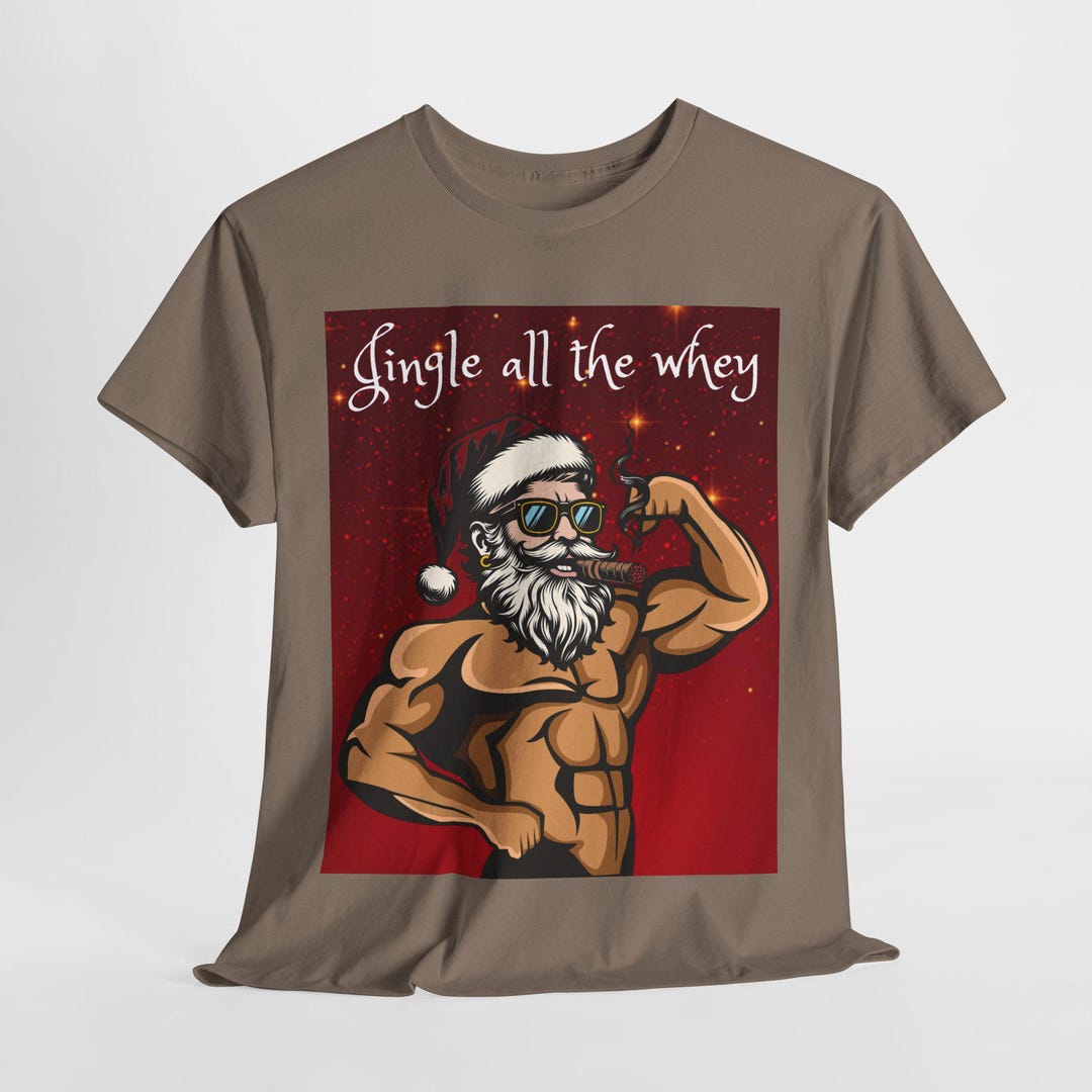 Santa Bodybuilder Jingle All the Whey Unisex Heavy Cotton Tee, Funny ...
