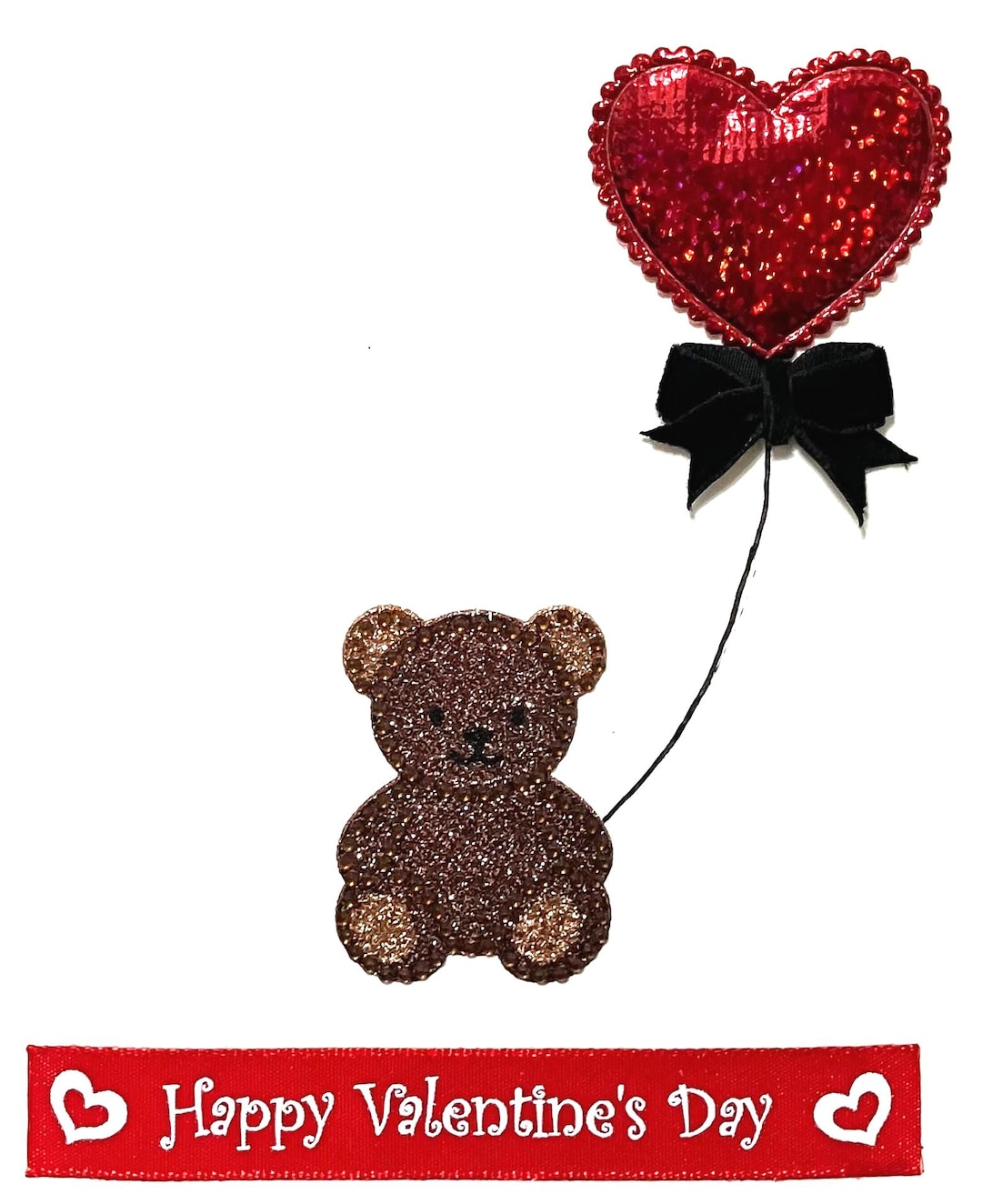 Handmade Valentine's Day Card: Teddy Bear, Red Heart Balloon, Black Bow ...